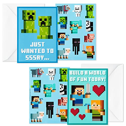 Hallmark Kids Minecraft Valentines Day Cards and Stickers Assortment (24 Classroom Cards with Envelopes)