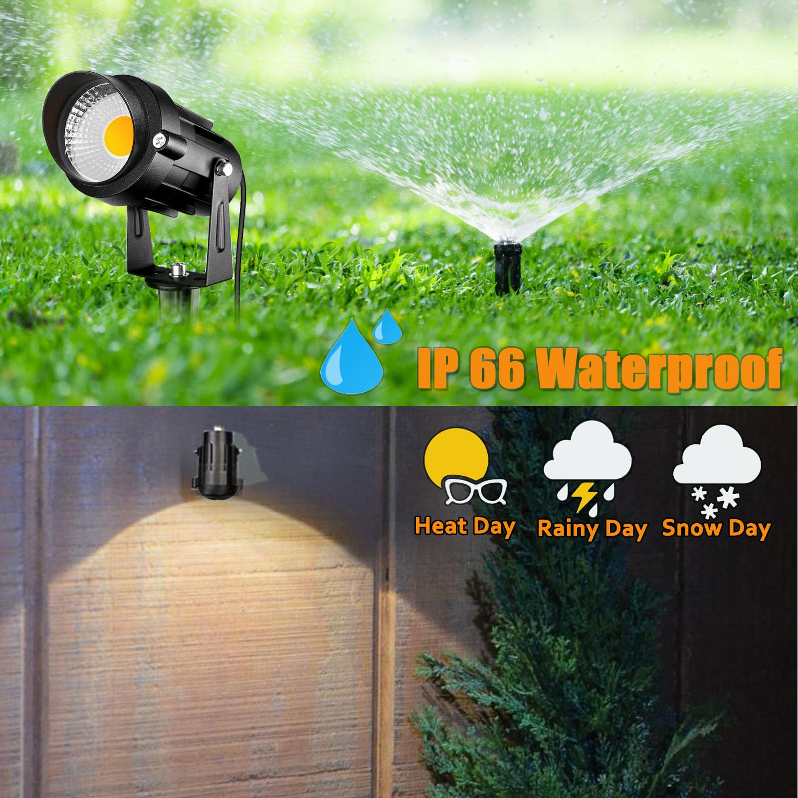 10W Low Voltage Landscape Lights 12 Volt LED Spotlight Outdoor Pathway Lights Wired Yard Lights Garden Lawn Landscaping Lights 1000LM IP66 Waterproof Spot Lighting Garden Stake Tree Light(6 Pack)