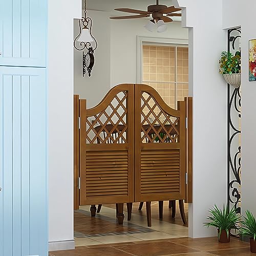Retro Louvered Cafe Doors Wood Saloon Swing Door Arch Top Swinging Barn Doors Interior Decor Half Waist Cowboy Door for Pantry Kitchen Laundry Cabinet Restaurant Partition ( Color : D , Size : W80xh80