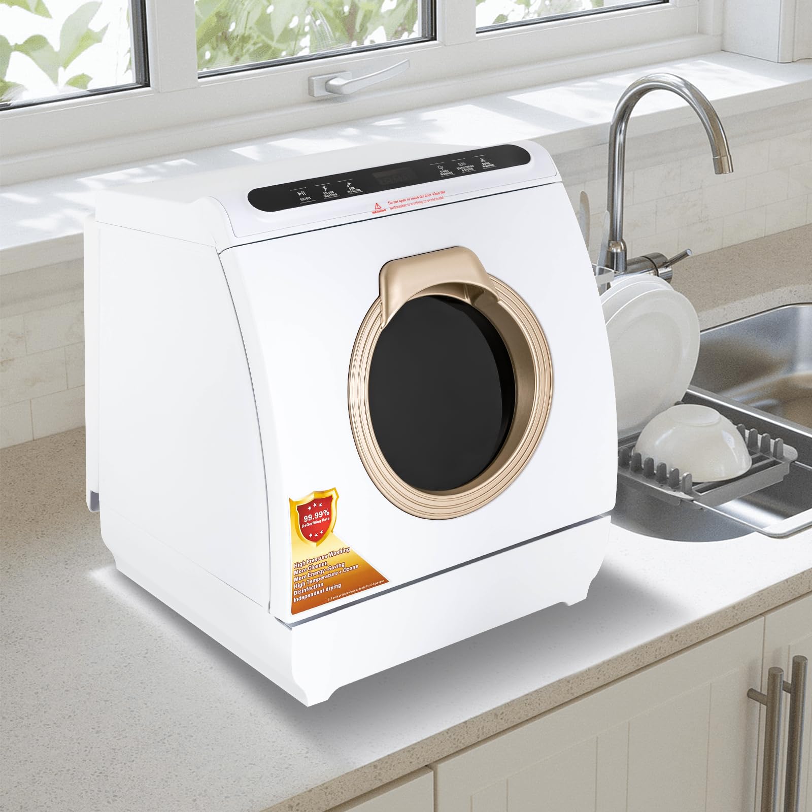 LGODDYS Portable Countertop Dishwasher with 7L Built-in Water Tank 5 Washing Program Compact Dishwasher with Glass Door Touch Screen Control Design Mini Dishwasher for Apartments RVs