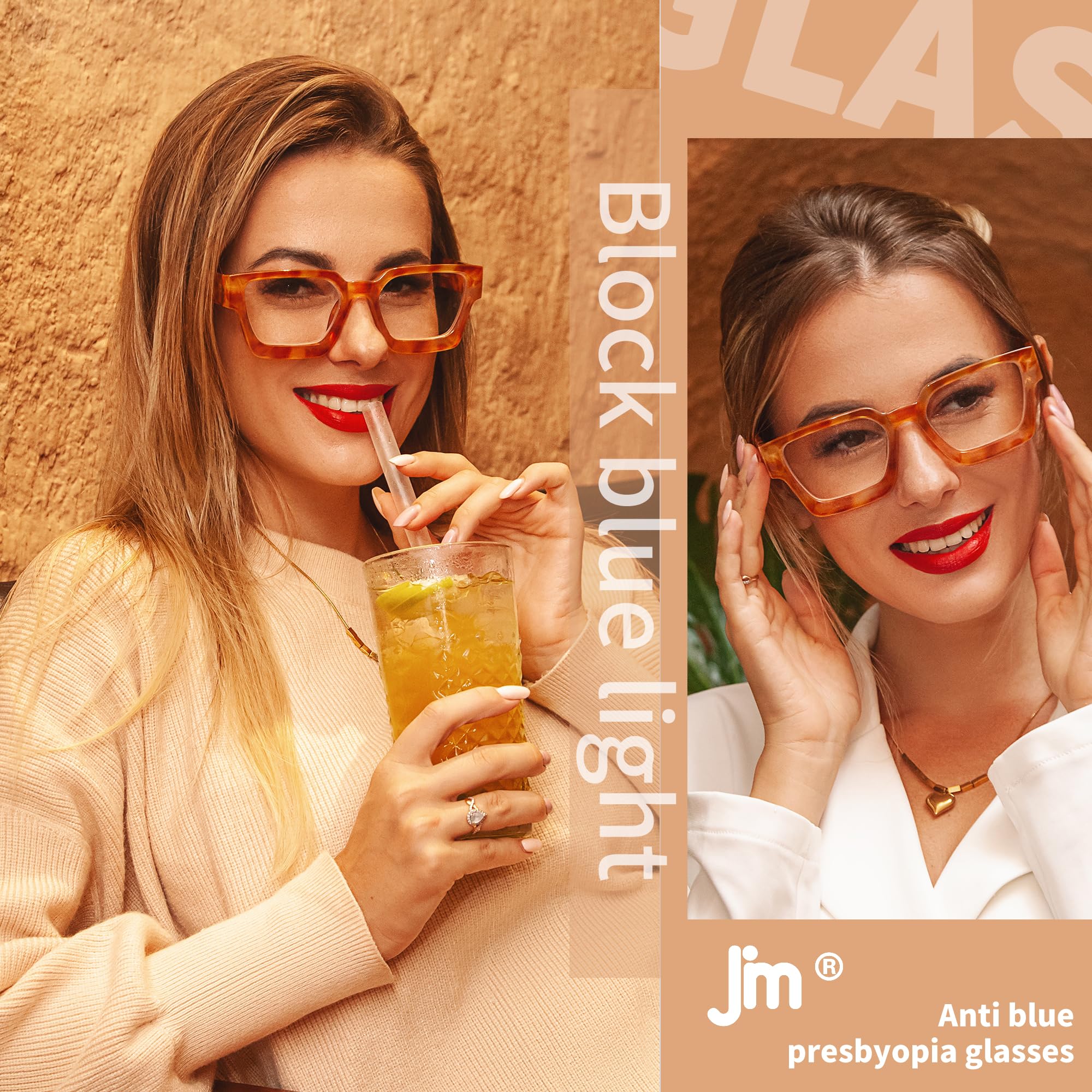 JM 3 Pack Square Oprah Style Reading Glasses for Women Men, Oversized Rectangle Spring Hinge Readers Blue Light Blocking +0.0