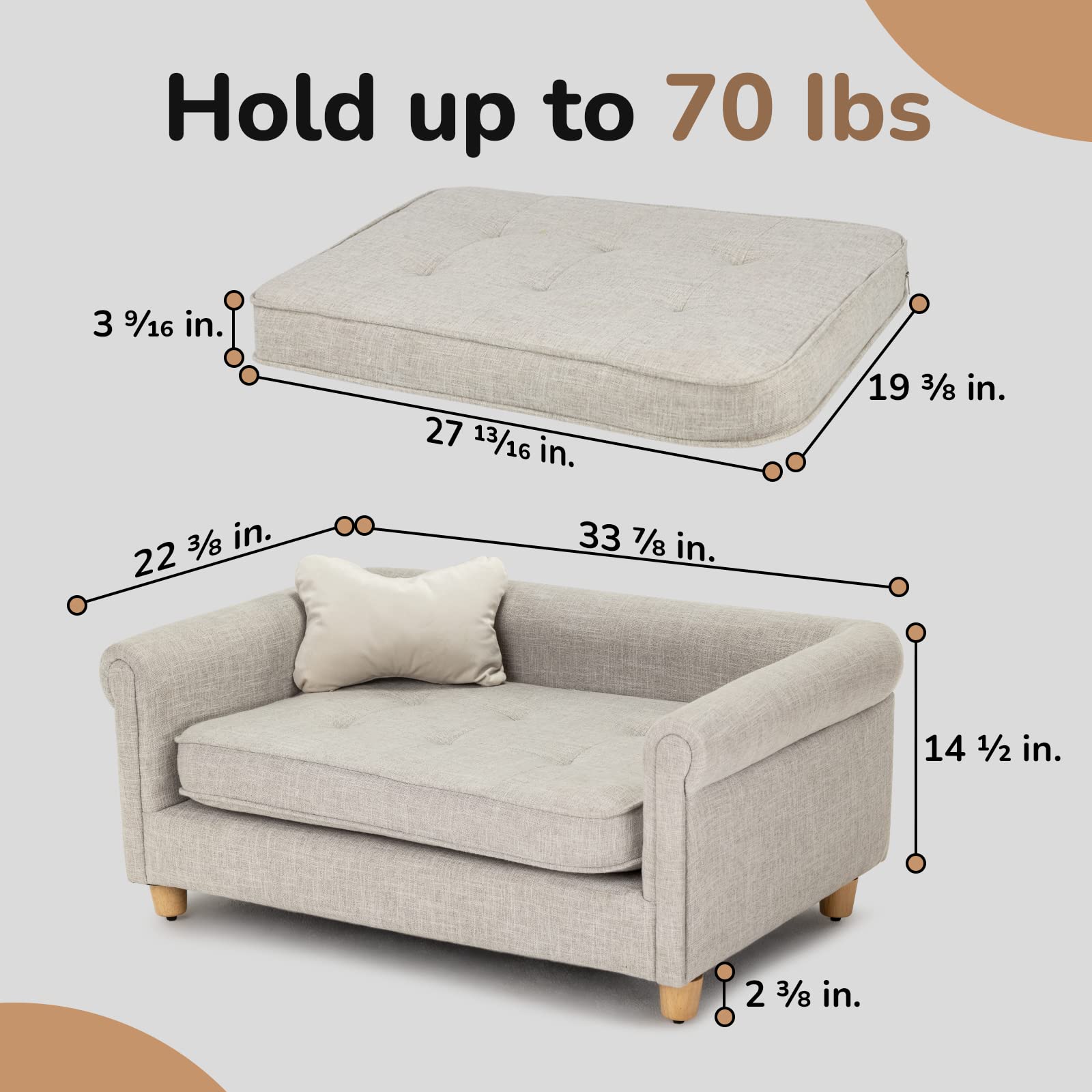 Bme Ergonomic Wicker Papasan Chair with dCee Cat Couch - Small Dog Sofa Light Gray, Soft Thick Density Fabric Cushion, High Capacity for Livingroom, Bedroom, Reading Room