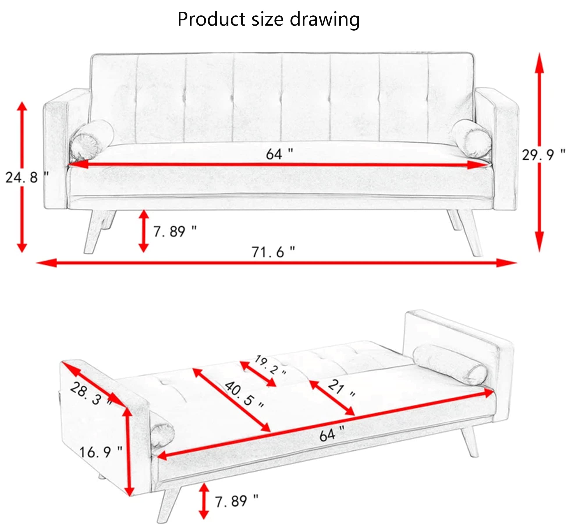 Modern Tufted Futon Sofa Bed Loveseat Convertible Sleeper Couch Daybed,Multifunctional Upholstered Folding Recliner,2 Seaters Small Love Seat Sofá for Living Room/Apartment/Office/Compact Places
