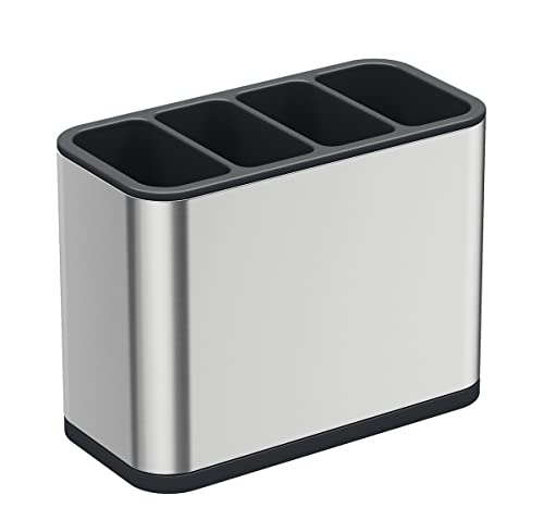 TESOT Utensil Holder Sink Caddy Sponge Holder with 4 Divided Compartments, Sturdy Stainless Steel, Rust Proof