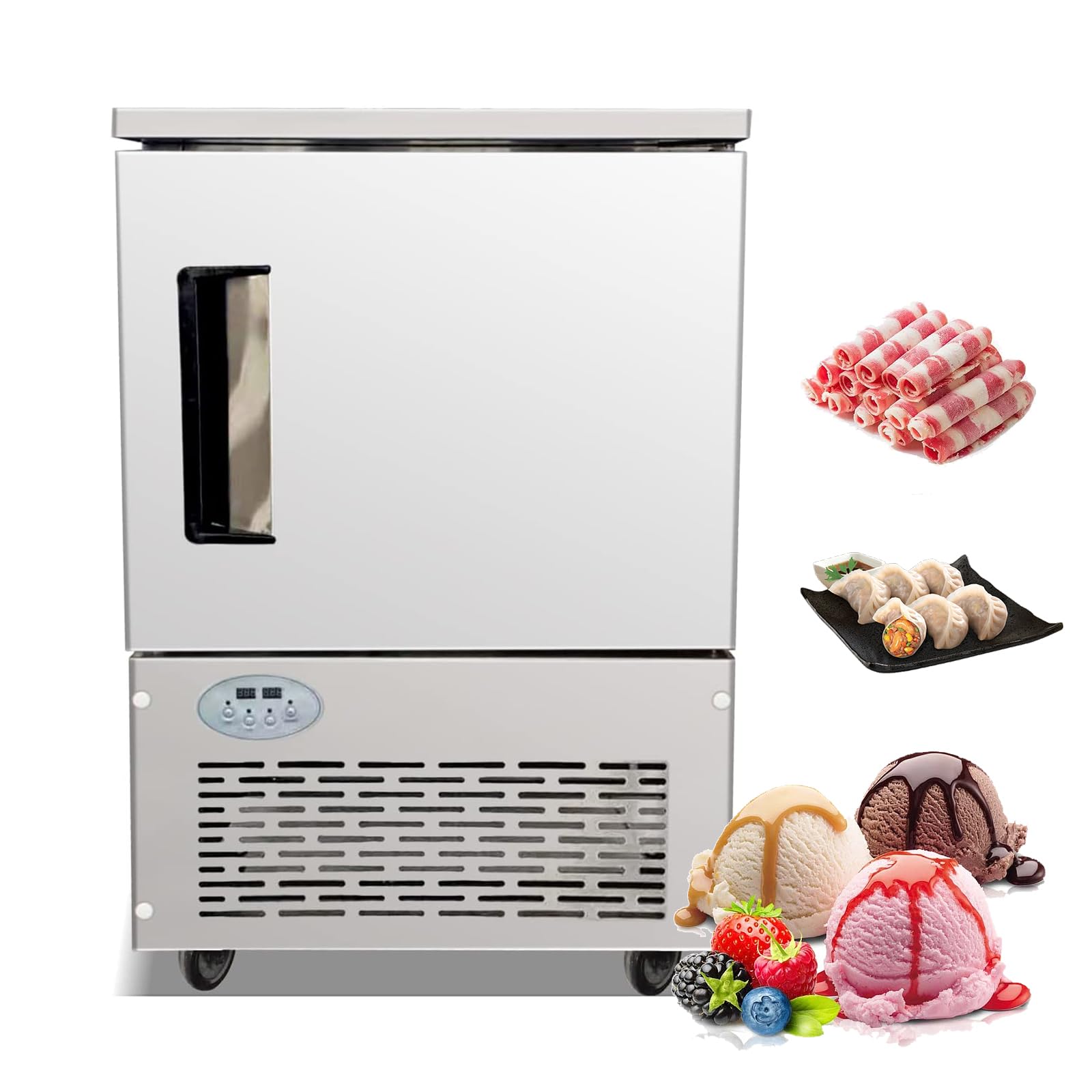 Vaseni 6 Trays 180L Chest Freezer, Blast Freezer Commercial, -40℉~+37.4℉ Blast Chiller Freezer, Temperature Control, Stainless Steel Ice Cream Forzen Meat FIsh Seafood Refrigerator, Restaurant Hotel