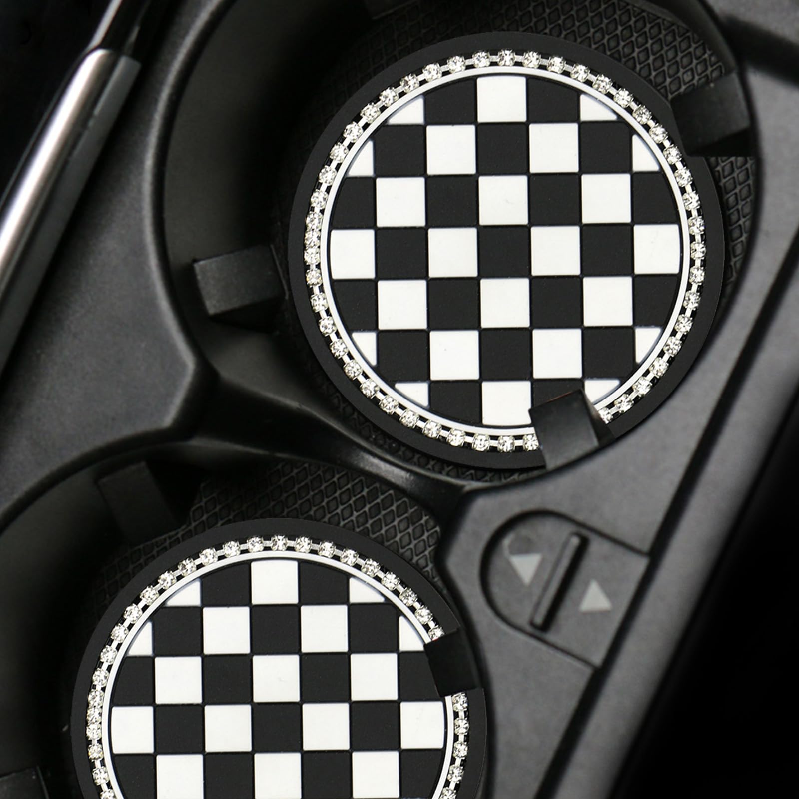 GKmow 2 PCS Bling Car Coasters, 2.7" Grid PVC Cute Anti-Slip Crystal Rhinestone Drink Car Cup Mat, Universal Car Cup Holder Insert Coaster for Most Cars