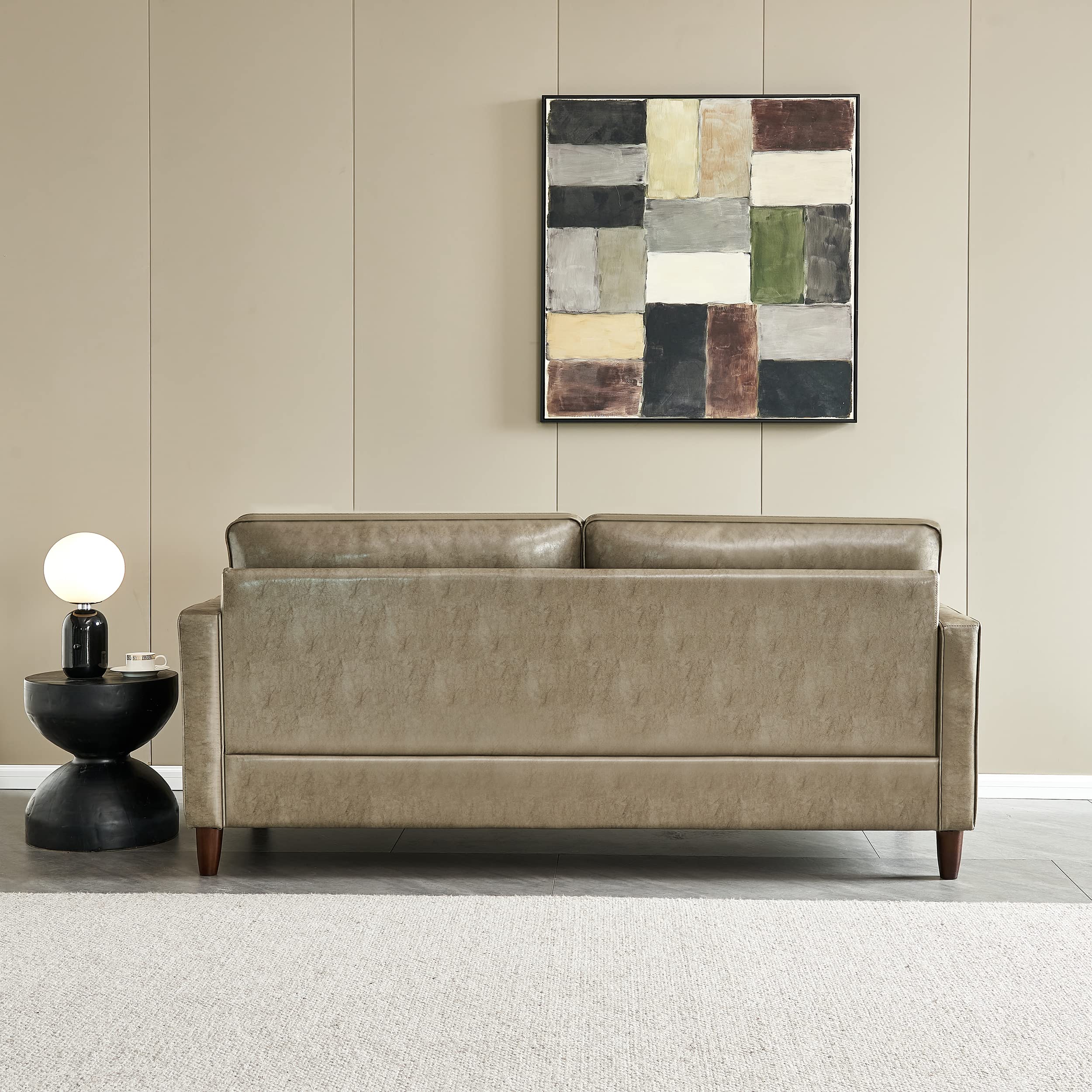 TARTOP Vegan PU Leather Living Room, Mid-Century Upholstered 3 Sofa Couch with 2 Pillows,Hidden Storage Space and Button Tufted Seat for Home or Office,Khaki