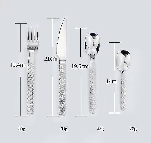 Silverware Set Flatware Cutlery Geometric Hammered Stainless Steel Kitchen Utensils Tableware,Mirror Finished,Service with Steak Knives Dinner Fork Knife Spoon