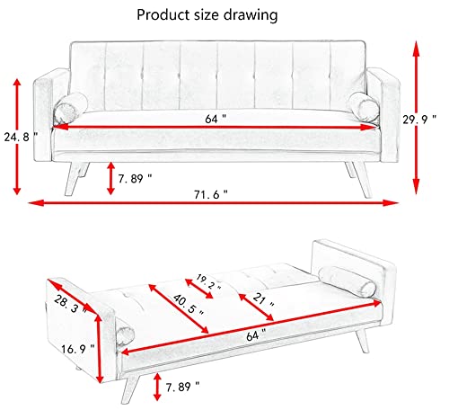 ERYE Modern Loveseat Convertible Sleeper Couch Bed, Tufted Upholstered Futon Sofabed for Living Room,2 Seater Comfy Love Seat Daybed Sofas, Twin, Dark Gray Linen w/2 Pillows A
