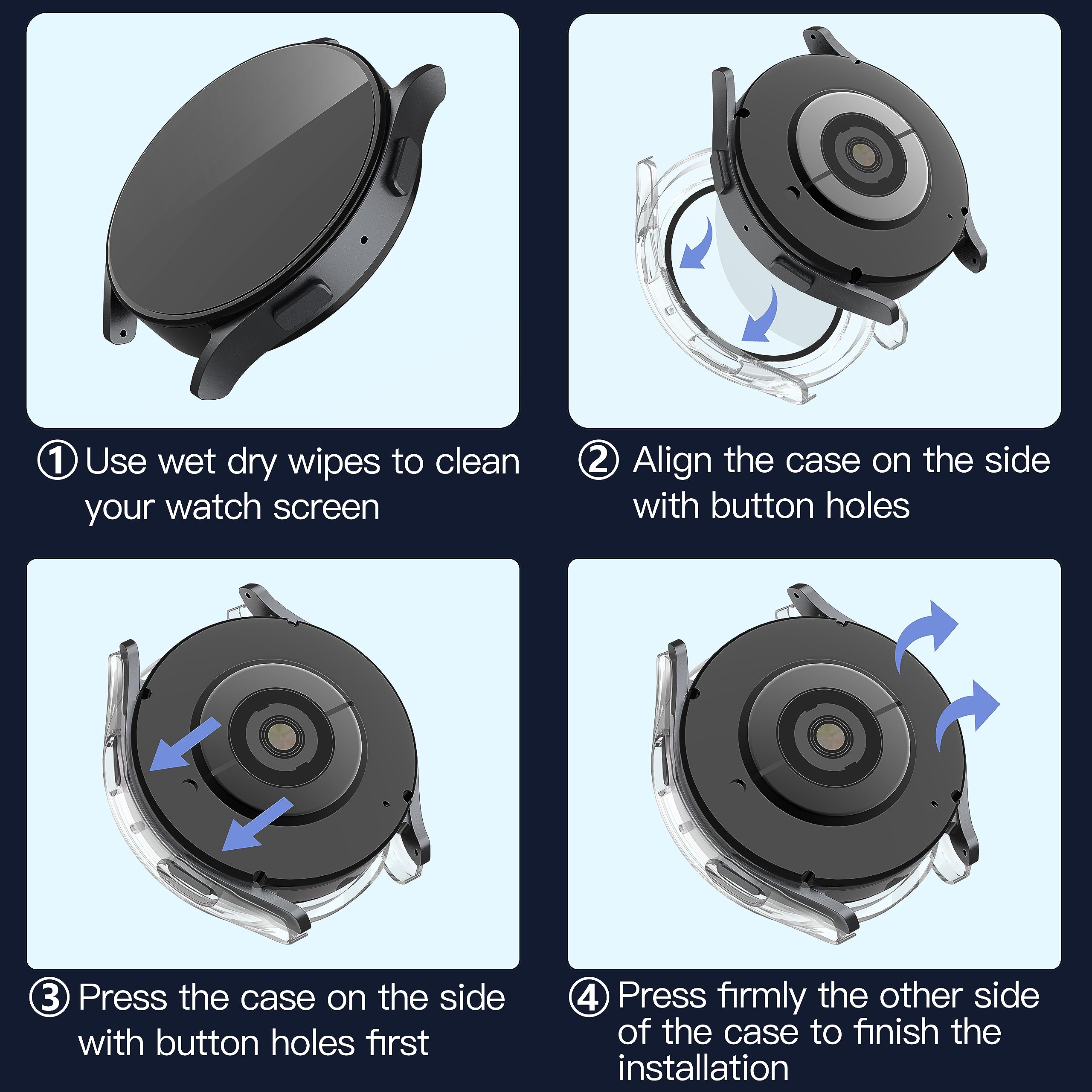 Misxi 2-Pack Hard PC Case with Screen Protector for Samsung Galaxy Watch 5 Galaxy Watch 4 40mm, Ultra-Thin Scratch Resistant Cover with Tempered Glass, 1 Black + 1 Transparent