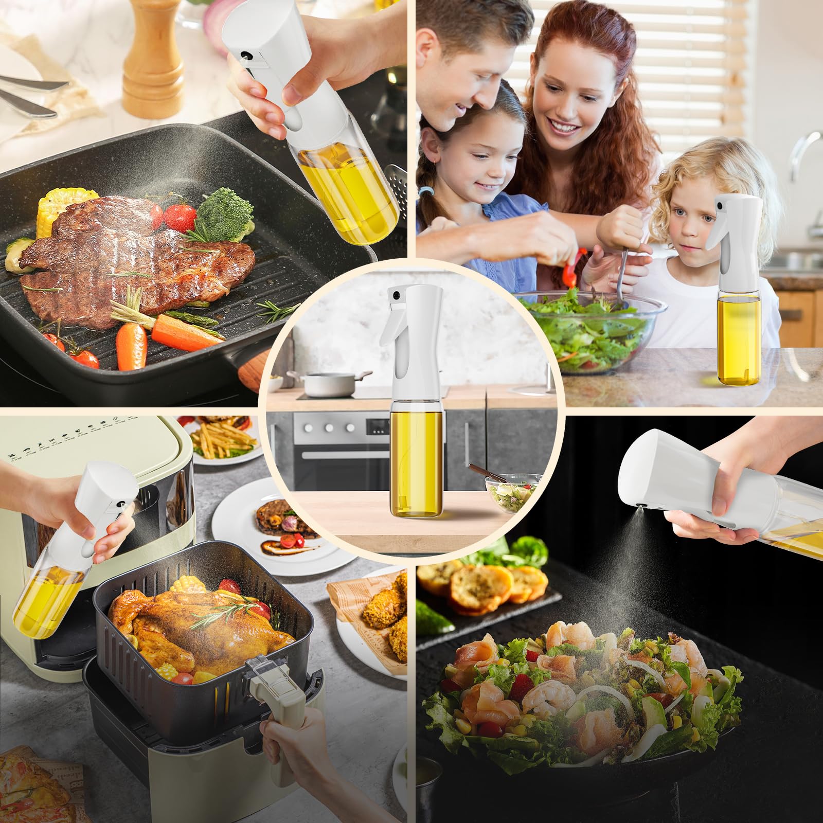 MISSOLO Oil Sprayer - 200ml Glass Olive Oil Sprayer - Continuous Spray with Portion Control - Oil Dispenser Bottle for Kitchen - Oil Mister for Cooking, Baking, Salad