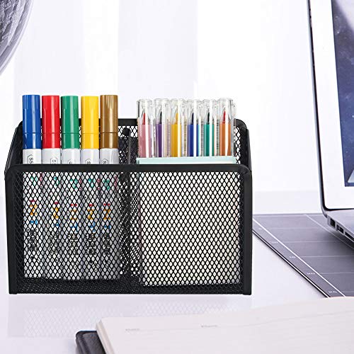 Magnetic Pencil Holder - Extra Strong Magnets Mesh Marker Holder Perfect for Whiteboard, Refrigerator and Locker Accessories (2 Baskets, 1 Pack Black)