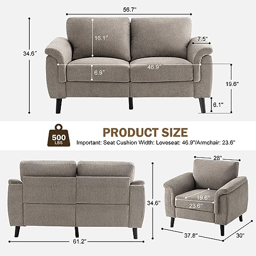CDCASA Oversized Accent Chair, Linen Fabric Mid Century Modern Chair, Comfy Upholstered Armchair Reading Chairs Single Sofa Chairs with Wood Legs for Bedroom Living Room, Light Brown, 1PC