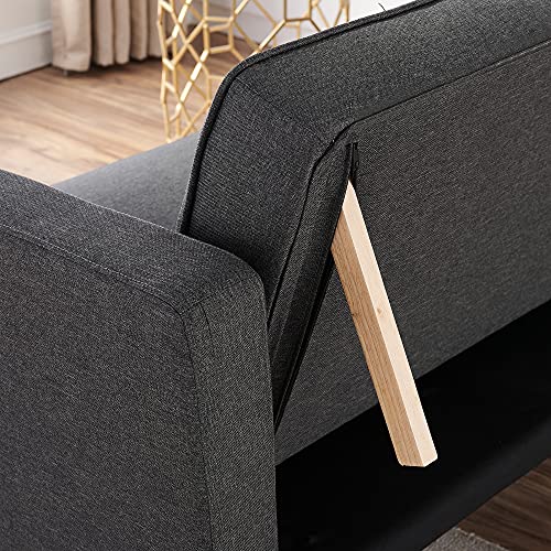 ERYE Modern Loveseat Convertible Sleeper Couch Bed, Tufted Upholstered Futon Sofabed for Living Room,2 Seater Comfy Love Seat Daybed Sofas, Twin, Dark Gray Linen w/2 Pillows A