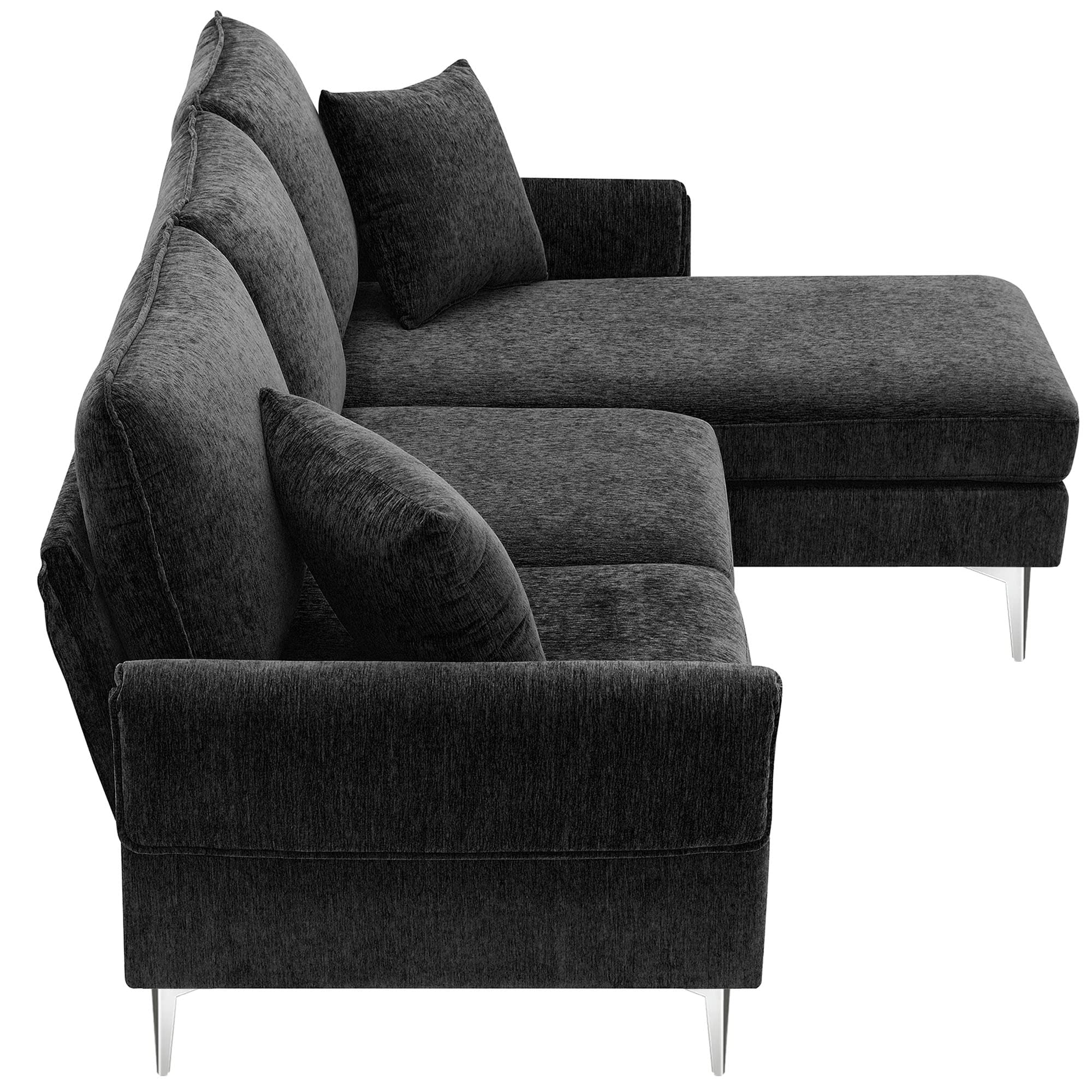 KoiHome 84" Convertible Sectional 2 Pillows, Modern Chenille L-Shaped Couch with Reversible Chaise Lounge, 3-Seater Sleeper Sofa, Fit for Living Room,Office,Apartment, Polyester, Black