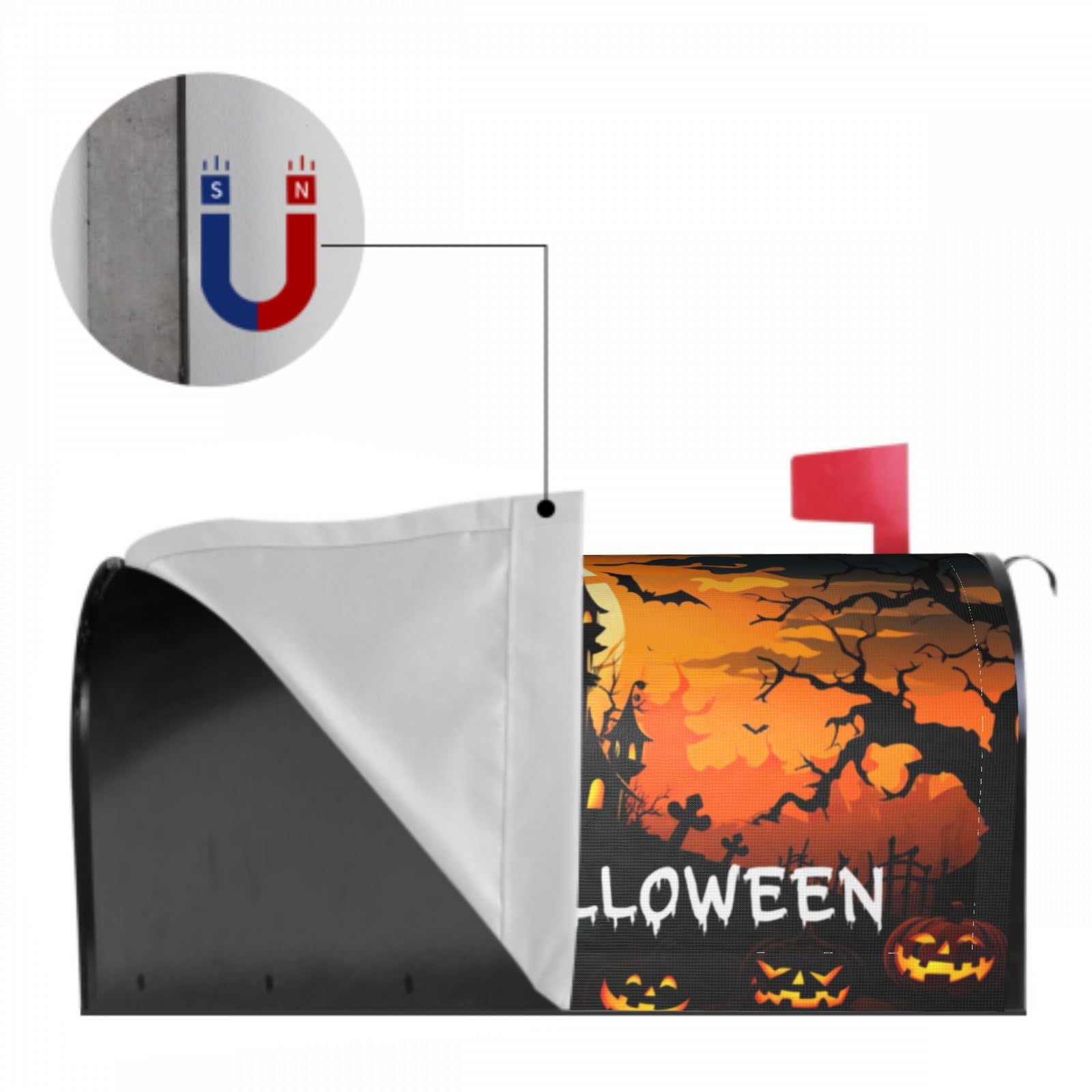 Brunt Halloween Starry Night Haunted House Pumpkin Magnetic Mailbox Covers - Large Orange Post Letter Box Covers - Garden Yard Home Decor for Outside - 21" x18"