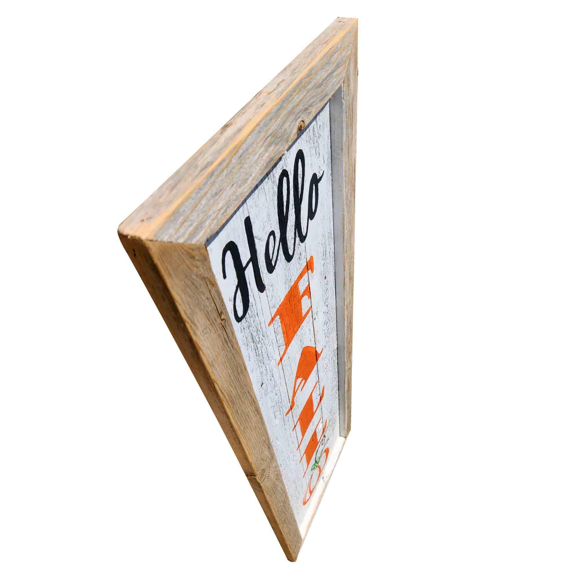 Rockin' Wood Hello Fall Sign for front porch or hanging decor, autumn Thanksgiving sign fall decor, made in the USA with real reclaimed wood, fall harvest decorations (White)
