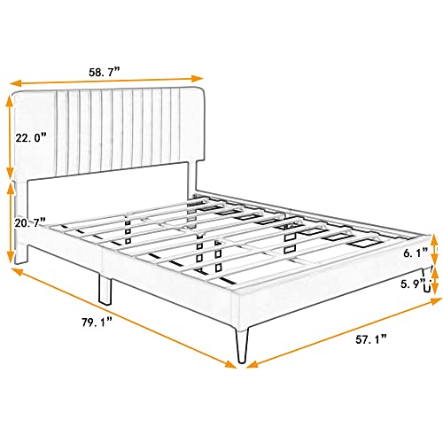 Harper & Bright Designs Full Size Upholstered Platform Bed for Boys Girls Kids Adults, No Box Spring Needed for Boys Girls Kids Adults, Velvet Fabric,Gray
