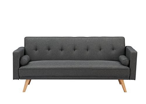 ERYE Modern Loveseat Convertible Sleeper Couch Bed, Tufted Upholstered Futon Sofabed for Living Room,2 Seater Comfy Love Seat Daybed Sofas, Twin, Dark Gray Linen w/2 Pillows A