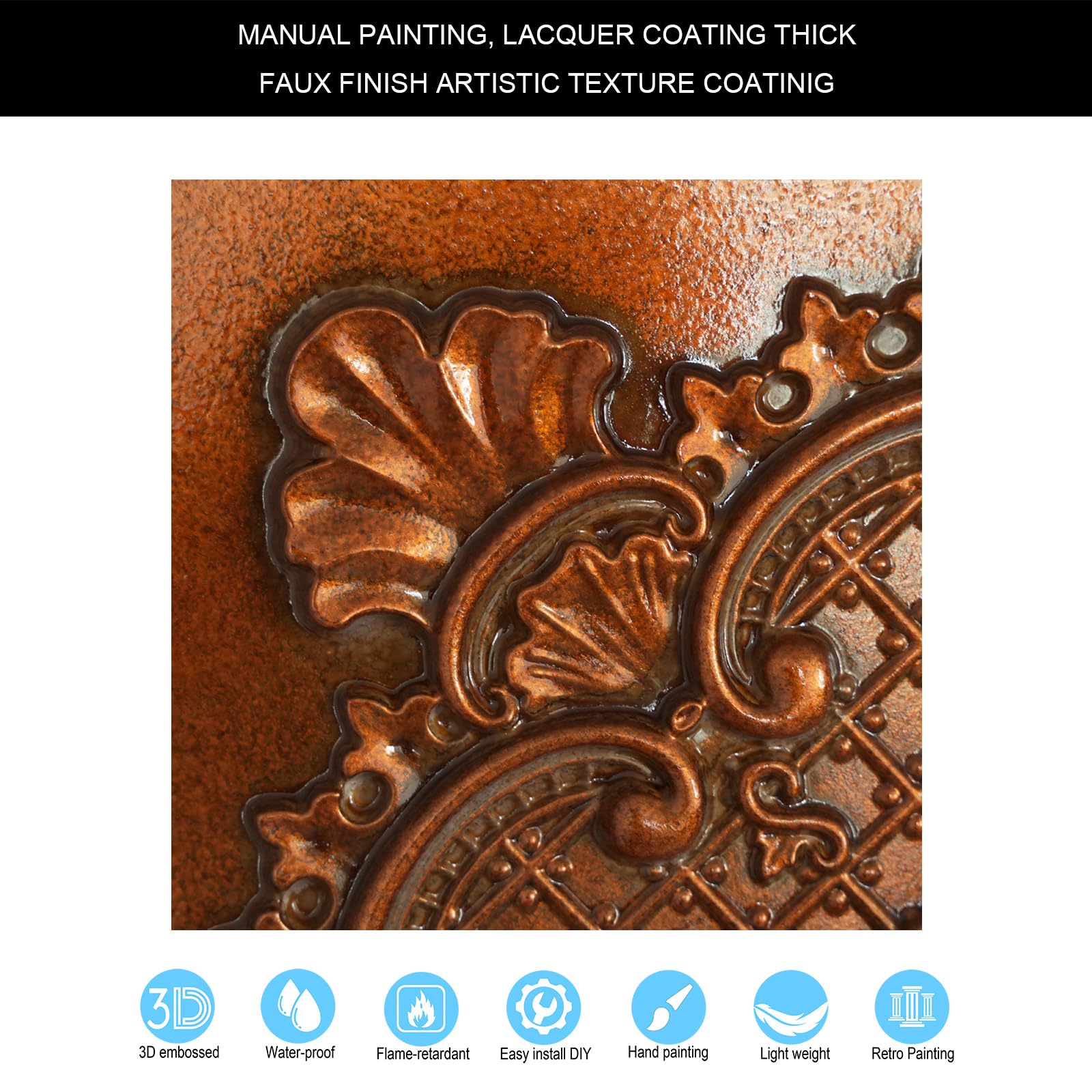 PAINTSDECOR Faux Plastic Ceiling Tiles Peel and Stick Tin Ceiling Tiles Distressed for Cafe Club Salon Hotel Store Bar 2'x2' PL80 Archaic Copper 10pcs