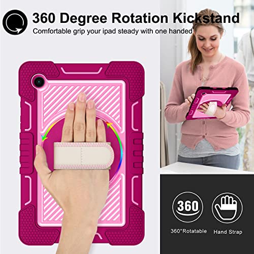 ZUBEE Cover Case Shockproof Protective Cover 360 Degree Rotating Bracket Case Compatible with Samsung Galaxy Tab A8 10.5-Inch 2021 (SM-X200/X205/X207) Protective Cover(Rose Red+Pink)