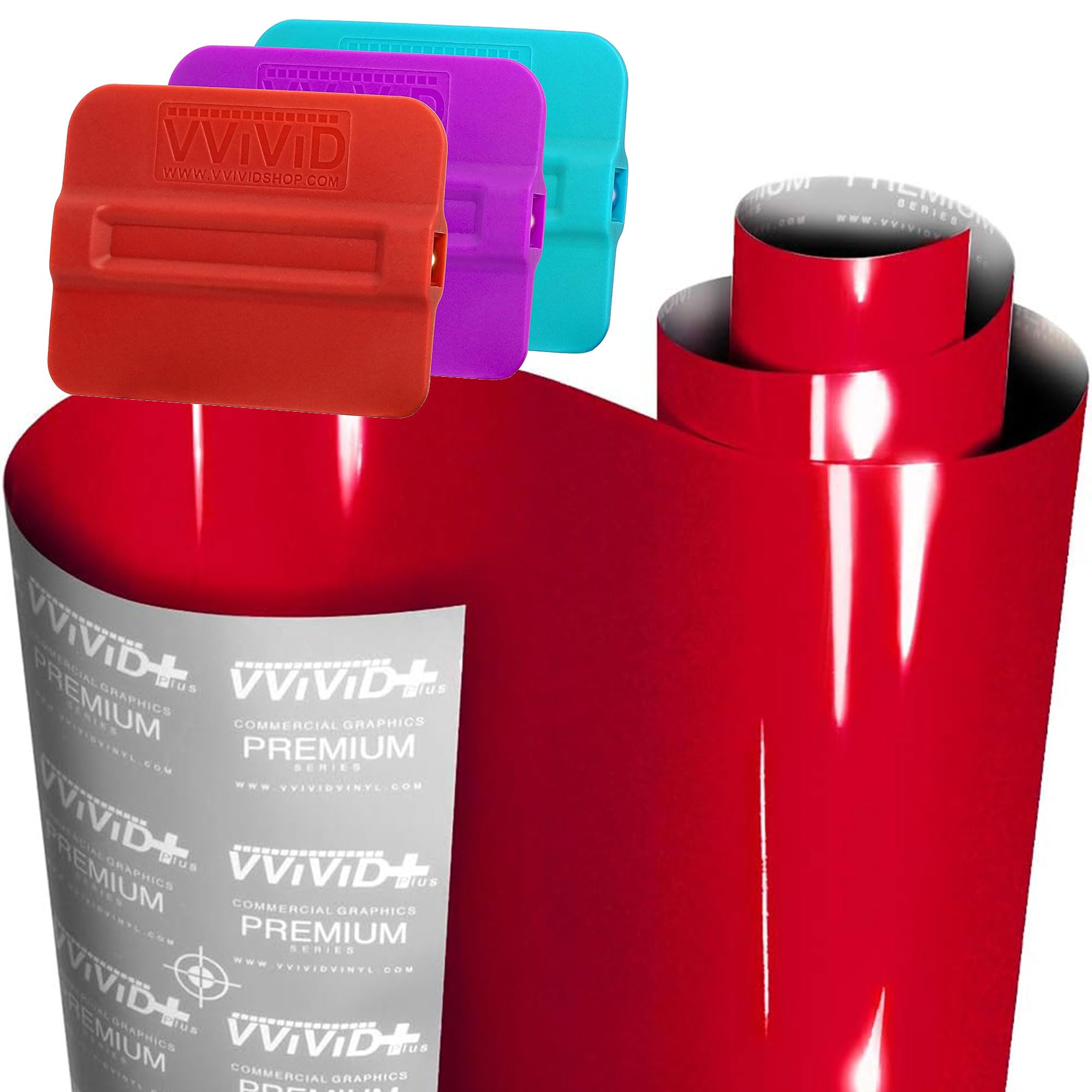 VViViD+ Ultra Gloss (1ft x 54") Candy Red Vinyl Car Wrap + Magnetic Squeegees 3pcs (Soft, Medium and Hard) - M0
