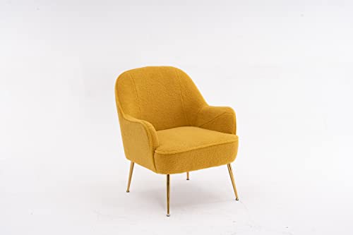 INMOZATA Velvet Living Room Chair Modern Accent Chair Tufted Back Upholstered Armchair Barrel Chair with Gold Legs Soft Reading Chair for Indoor Home Living Room(Yellow,Teddy)