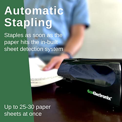 EcoElectronix Electric Stapler - Portable Automatic Stapler 30 Sheet Capacity - Quiet, Jam-Free, and Easy Reload with Lifetime Warranty - AC or Battery Powered for Professional Home Office Use - Black