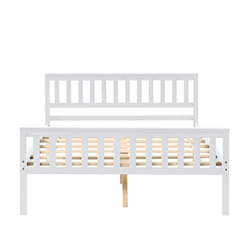 Prohon Full Size Platform Bed Frame with Vertical Openwork Design Headboard & Footboard, Wooden Slat Support with Large Underbed Storage Space, Simple Style Bedframe for Kids, Teen, Adults, White