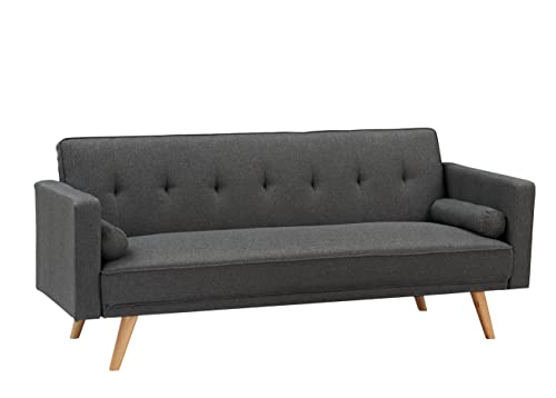 ERYE Modern Loveseat Convertible Sleeper Couch Bed, Tufted Upholstered Futon Sofabed for Living Room,2 Seater Comfy Love Seat Daybed Sofas, Twin, Dark Gray Linen w/2 Pillows A