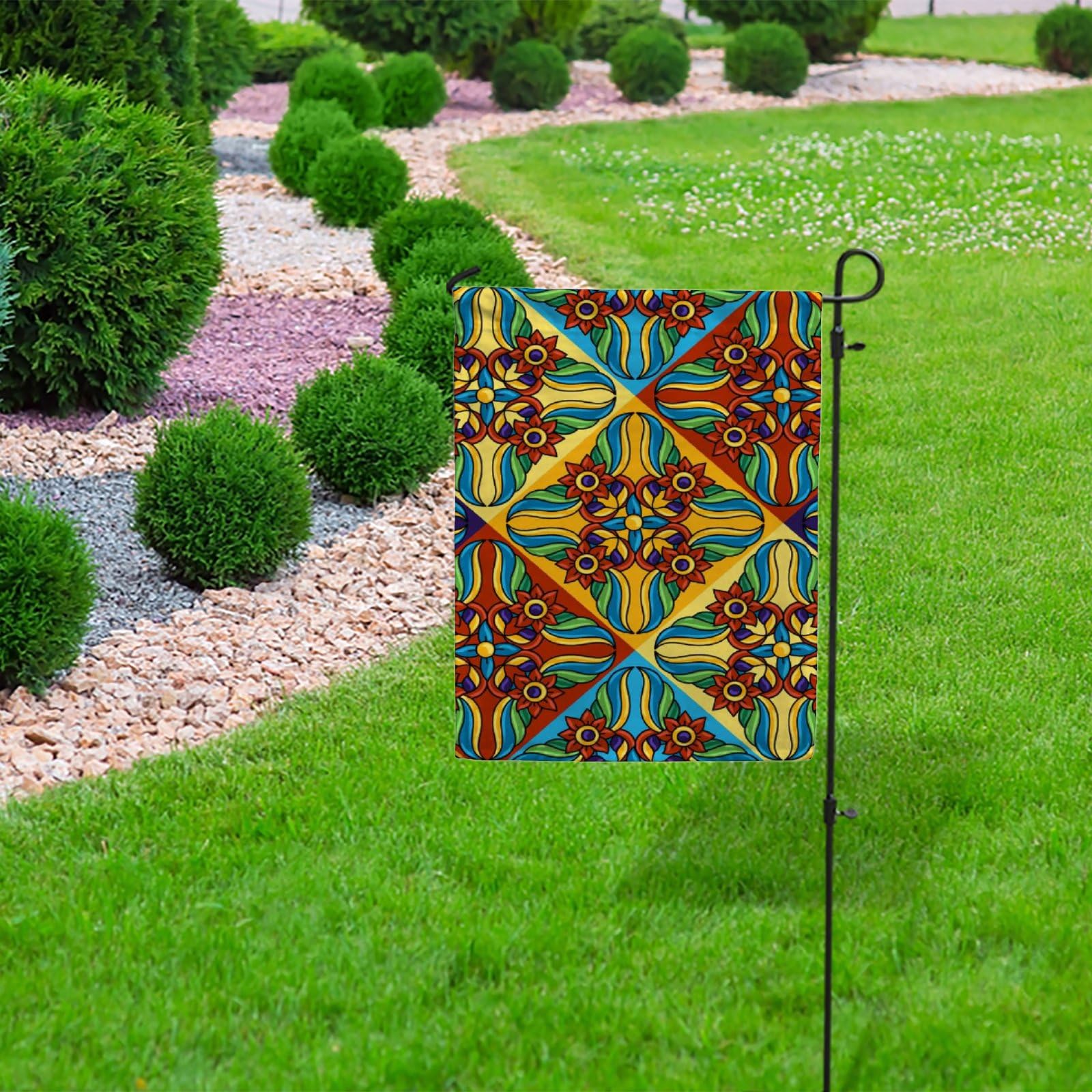 Mexican Talavera Ceramic Tile Holiday Garden Flag Vertical Double Sized Durable Polyester Fabric Non-Fade Outdoor Decoration Flag Banner for Christmas Halloween 12x18in
