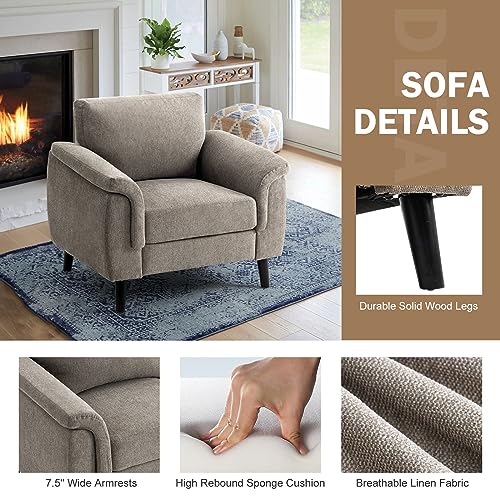 CDCASA Oversized Accent Chair, Linen Fabric Mid Century Modern Chair, Comfy Upholstered Armchair Reading Chairs Single Sofa Chairs with Wood Legs for Bedroom Living Room, Light Brown, 1PC
