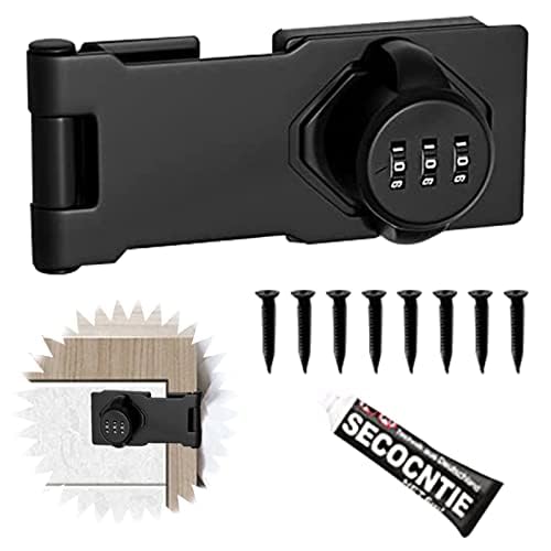 AGSIXZLAN Household Cabinet Password Hasp Locks, Black, Combination Lock, Rust Resistant, Keyless