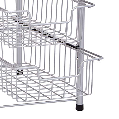 Amazon Basics 2-Tier Sliding Drawers Basket Storage Organizer, Silver