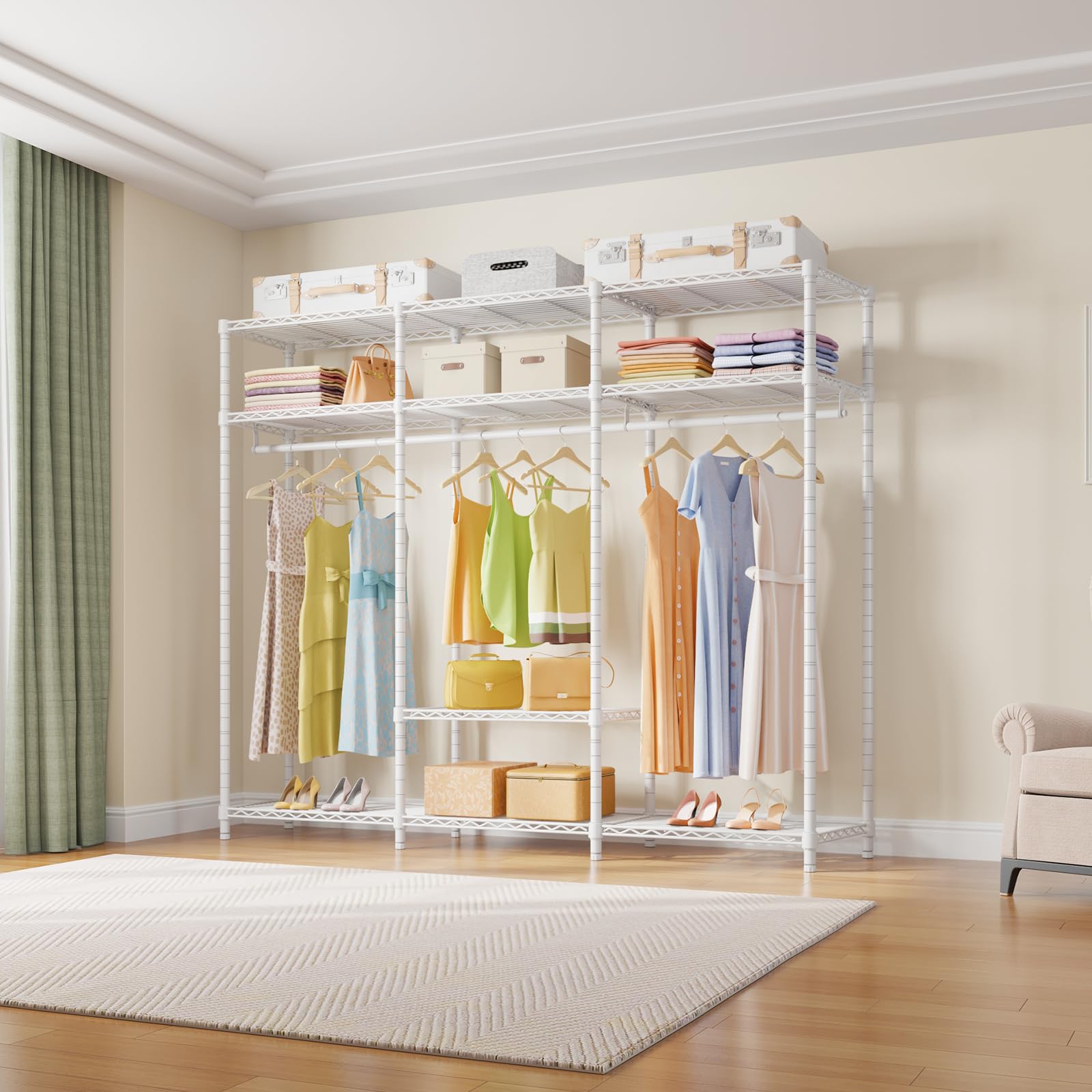 VIPEK V30 Heavy Duty Clothes Rack with 7 Adjustable Shelves & 2 Hang Rods, Portable Closet Rack, Metal Clothing Rack, Freestanding Wardrobe Closet for Hanging Clothes, Max Load 870lbs