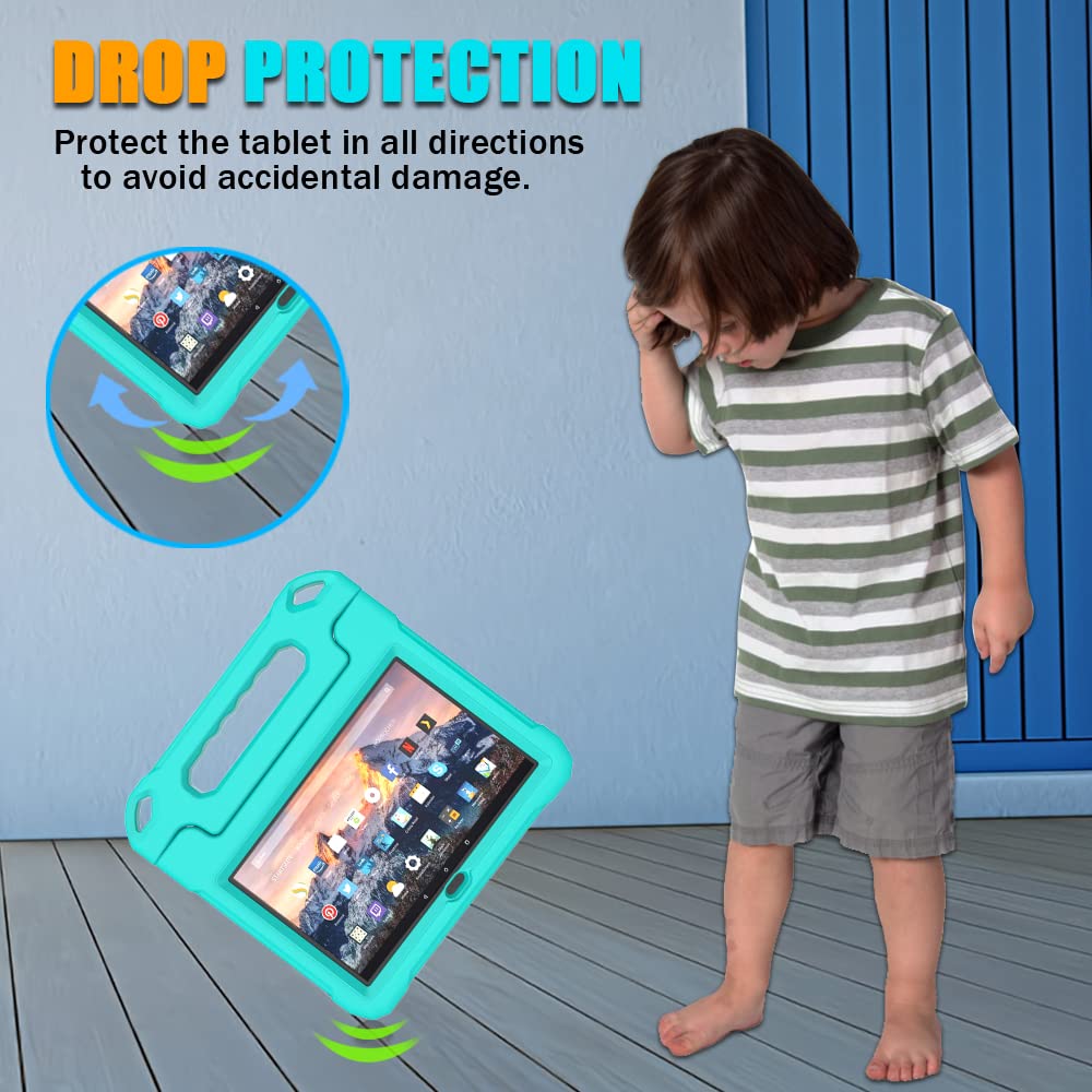 DJ&RPPQ New 1 0in Tablet Case for Kids Built-in Screen Protect, Incompatible with Samsung iPad TCL, Lightweight Durable Shockproof Kids Friendly Case- Turquoise