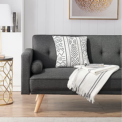 ERYE Modern Loveseat Convertible Sleeper Couch Bed, Tufted Upholstered Futon Sofabed for Living Room,2 Seater Comfy Love Seat Daybed Sofas, Twin, Dark Gray Linen w/2 Pillows A