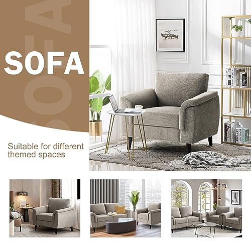 CDCASA Oversized Accent Chair, Linen Fabric Mid Century Modern Chair, Comfy Upholstered Armchair Reading Chairs Single Sofa Chairs with Wood Legs for Bedroom Living Room, Light Brown, 1PC