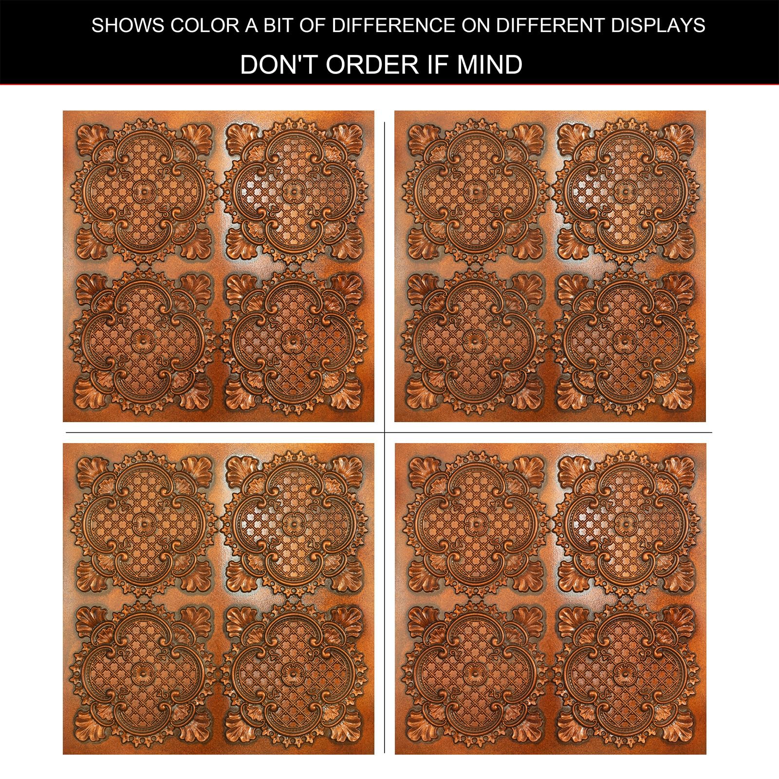 PAINTSDECOR Faux Plastic Ceiling Tiles Peel and Stick Tin Ceiling Tiles Distressed for Cafe Club Salon Hotel Store Bar 2'x2' PL80 Archaic Copper 10pcs