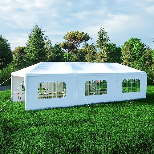 GLANZEND 10x30 FT Outdoor Canopy Tent, Wedding Party Tents with 8 Removable Sidewalls, Waterproof Shelter Gazebo for BBQ Events Patio Camping