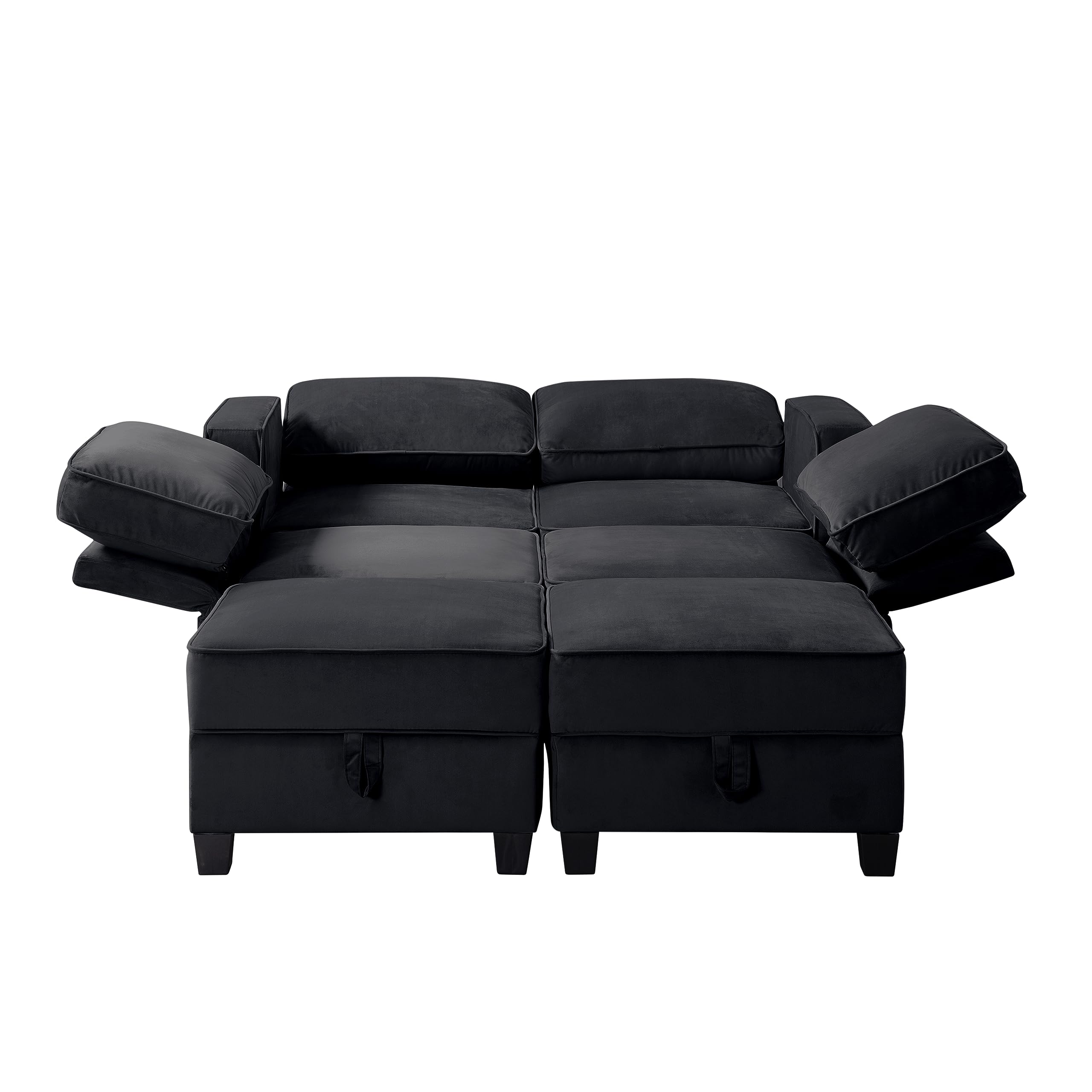 FIQHOME 116'' Modular Sectional Storage Seat, Oversized U Shaped Couch with Reversible Chaise Set with Square Arm, Soft Sofa for Living Room, Office, Spacious Space, Black