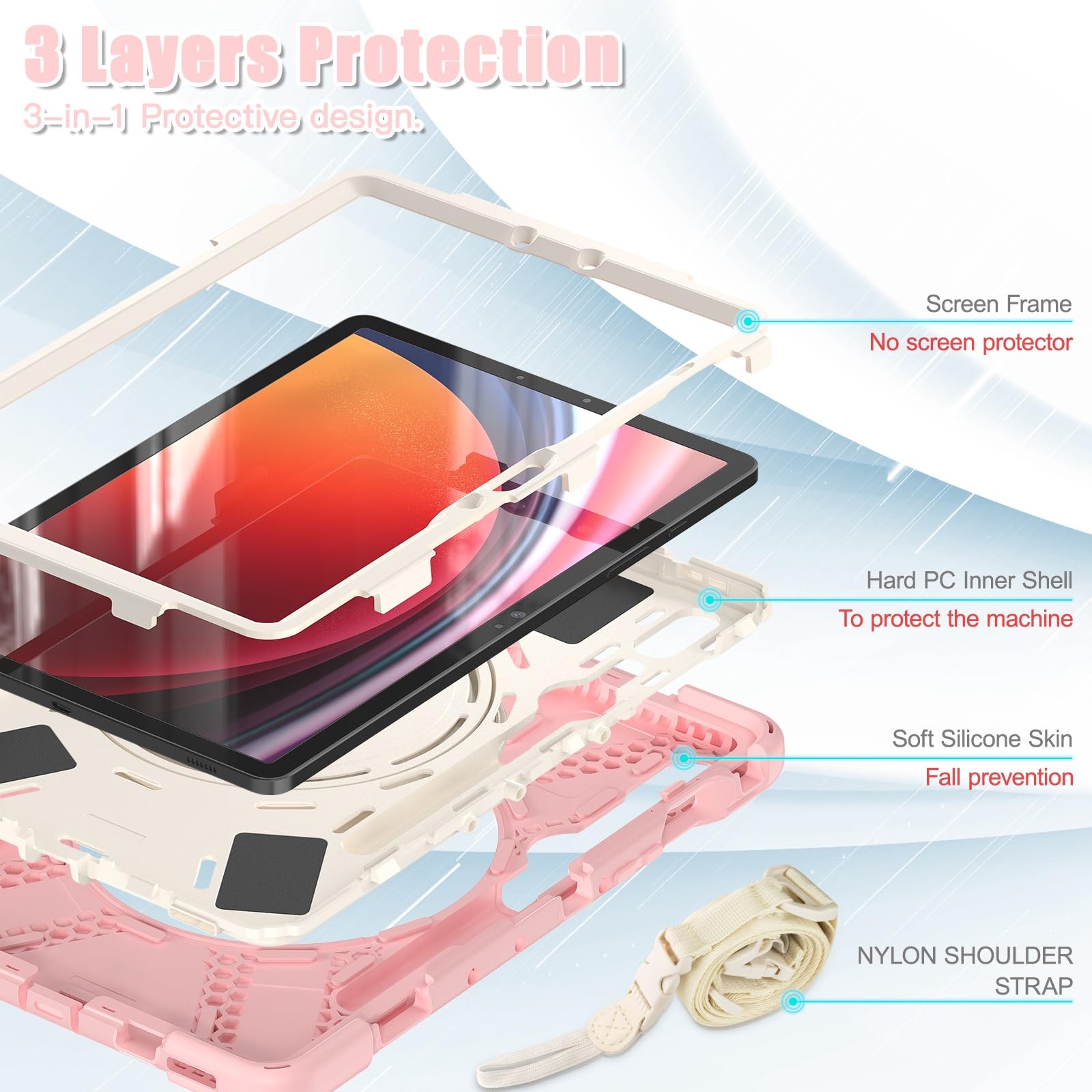 Tablet Protective Case Shockproof Heavy Duty TPU Case Compatible with Samsung Galaxy Tab S9 11 Inch 2023 X710/X716B/X718U,Rotating Kickstand Handle Shoulder Strap,Protective Cover Drop-Proof Shock-Pro
