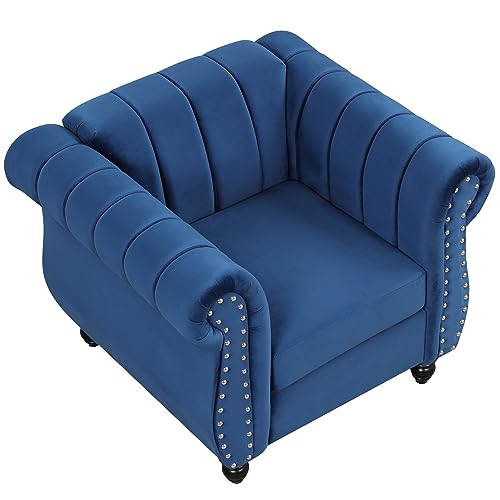 Merax, Blue 39" Modern Sofa Dutch Fluff Soft Upholstered Couch Loveseat with Solid Wood Legs for Living Room