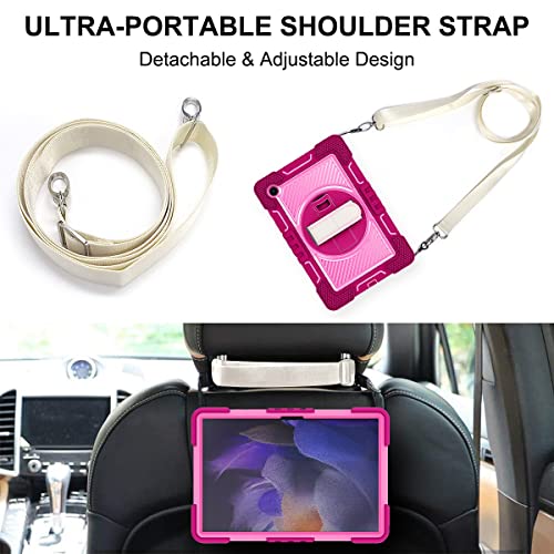 ZUBEE Cover Case Shockproof Protective Cover 360 Degree Rotating Bracket Case Compatible with Samsung Galaxy Tab A8 10.5-Inch 2021 (SM-X200/X205/X207) Protective Cover(Rose Red+Pink)