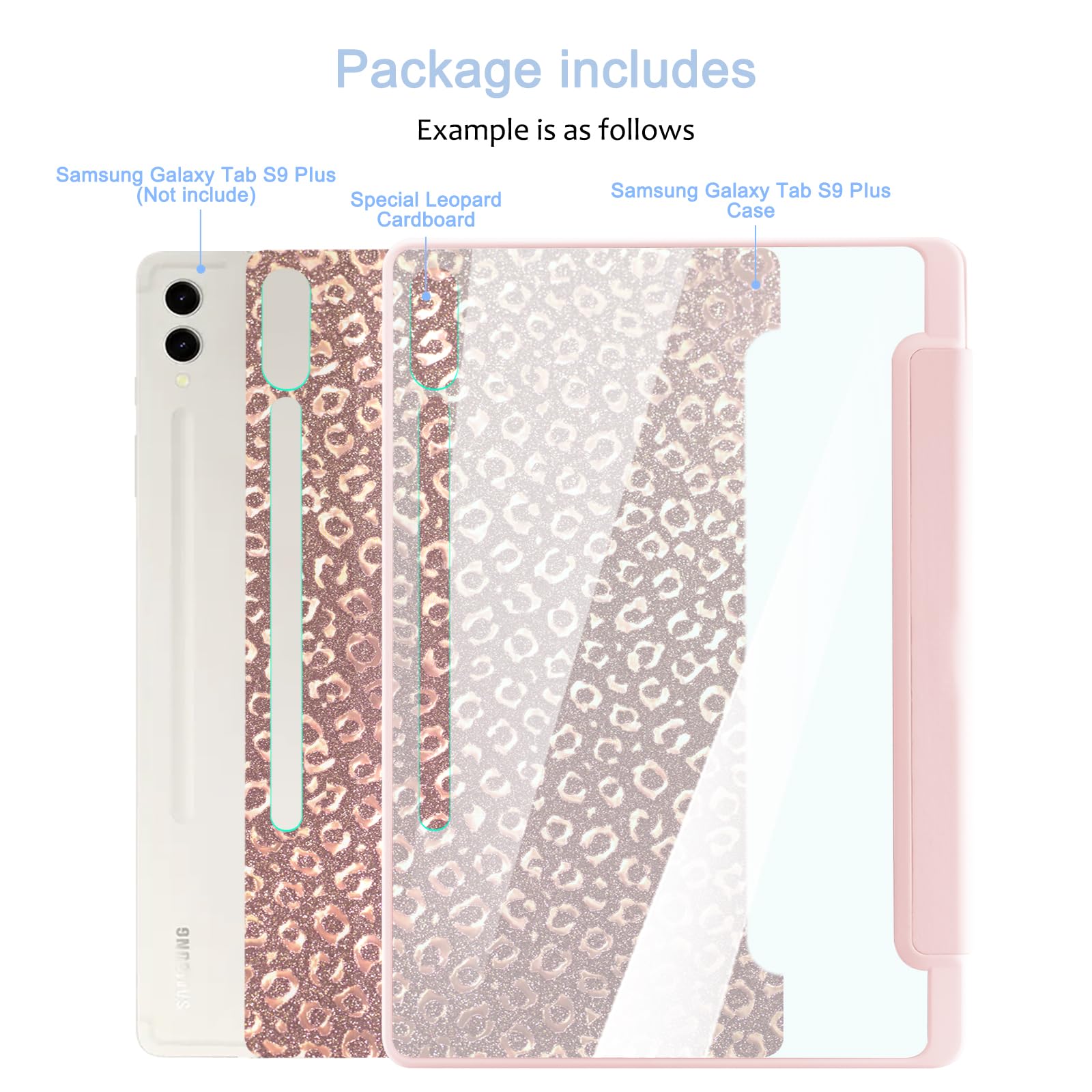 SoFunMoky for Samsung Galaxy Tab S9 Plus Case 12.4 Inch 2023 with S Pen Holder Multiple Angles Glitter Shining Gold Leopard Cheetah Full Protective Auto Wake Sleep Bling for S9+ Tablet Cover, Pink
