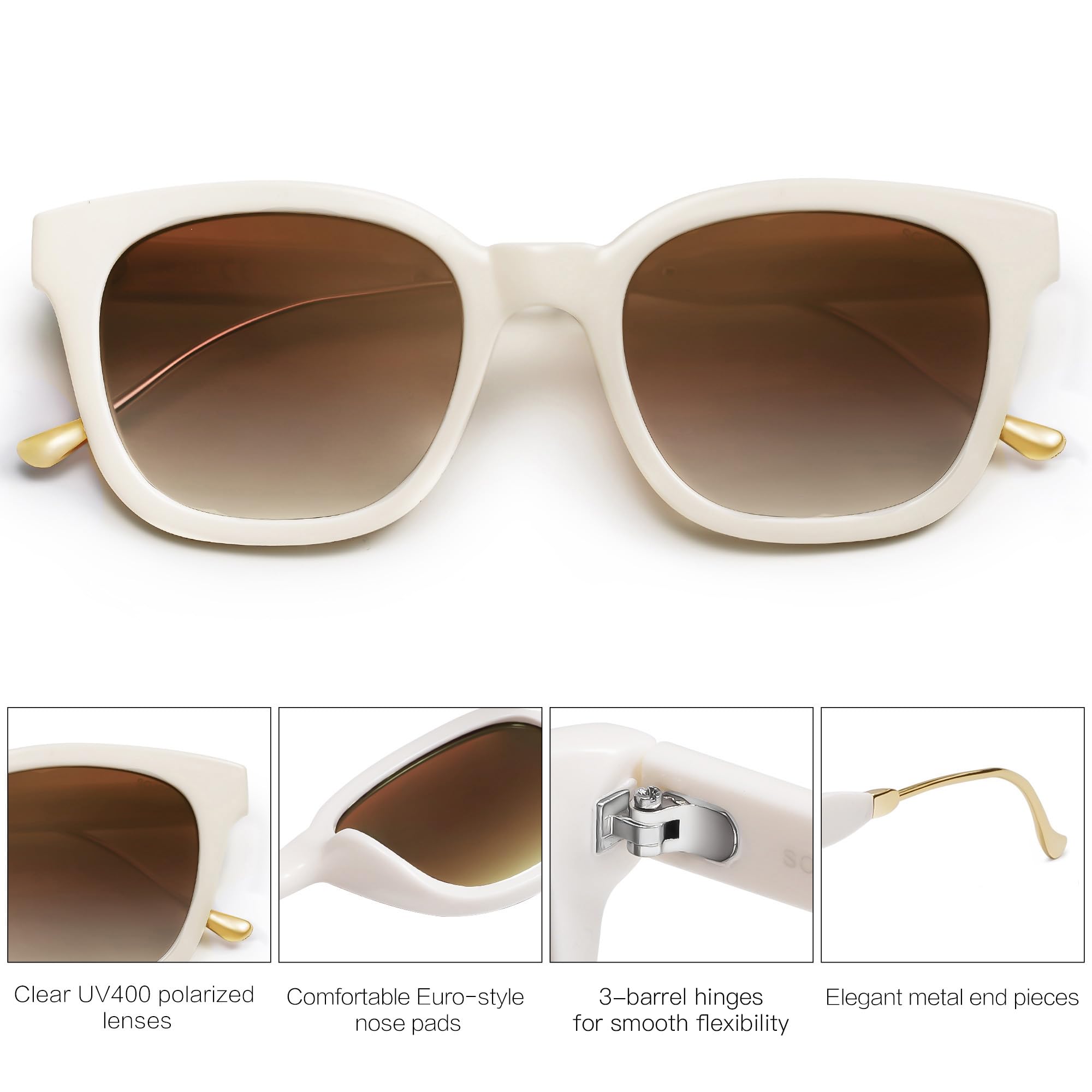 SOJOS Classic Square Polarized Sunglasses Womens Mens Retro Trendy UV400 Sunnies SJ2050, Cream/Gradient Brown