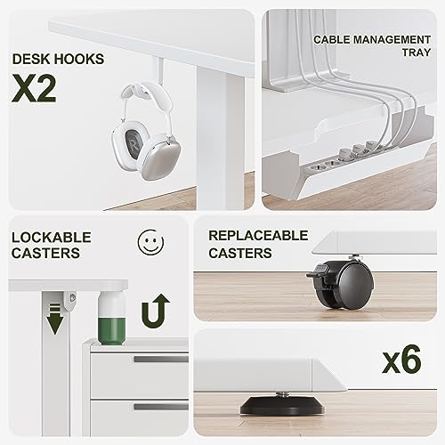 BANTI Triple Motor 75" L-Shape Standing Desk with 5 Drawers, Sit Stand Home Office Desk, Computer Workstation Corner Standing Desk with Spliced Panels, White Top
