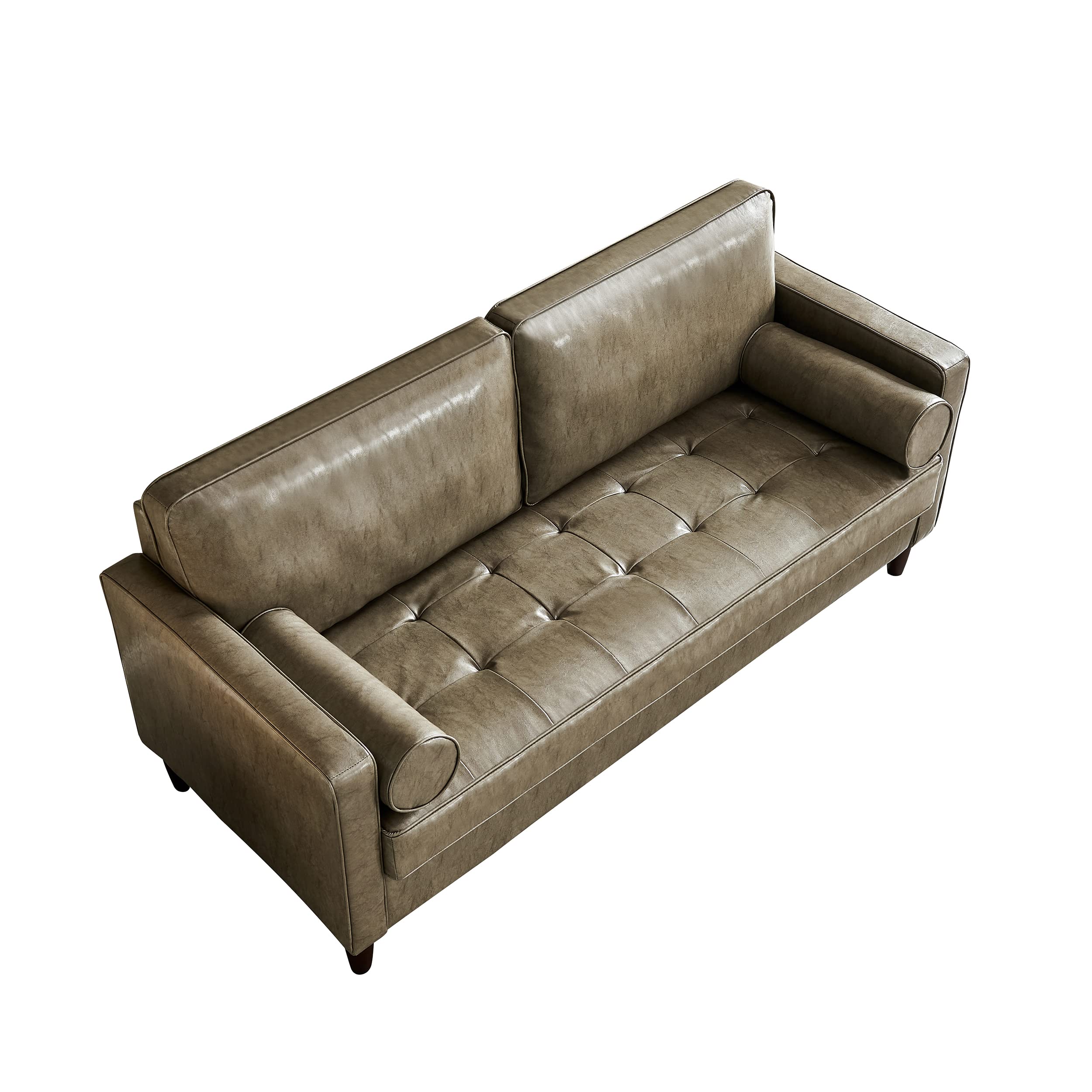 TARTOP Vegan PU Leather Living Room, Mid-Century Upholstered 3 Sofa Couch with 2 Pillows,Hidden Storage Space and Button Tufted Seat for Home or Office,Khaki