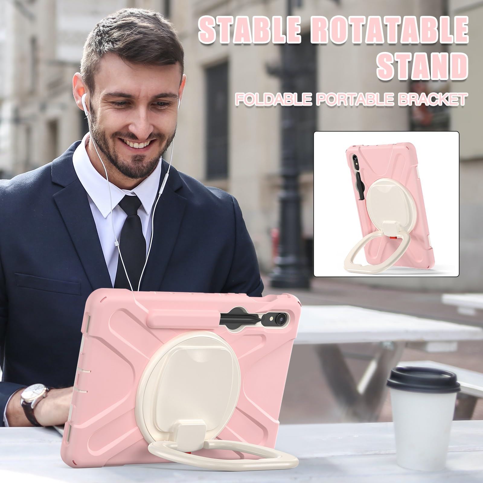 Tablet Protective Case Shockproof Heavy Duty TPU Case Compatible with Samsung Galaxy Tab S9 11 Inch 2023 X710/X716B/X718U,Rotating Kickstand Handle Shoulder Strap,Protective Cover Drop-Proof Shock-Pro