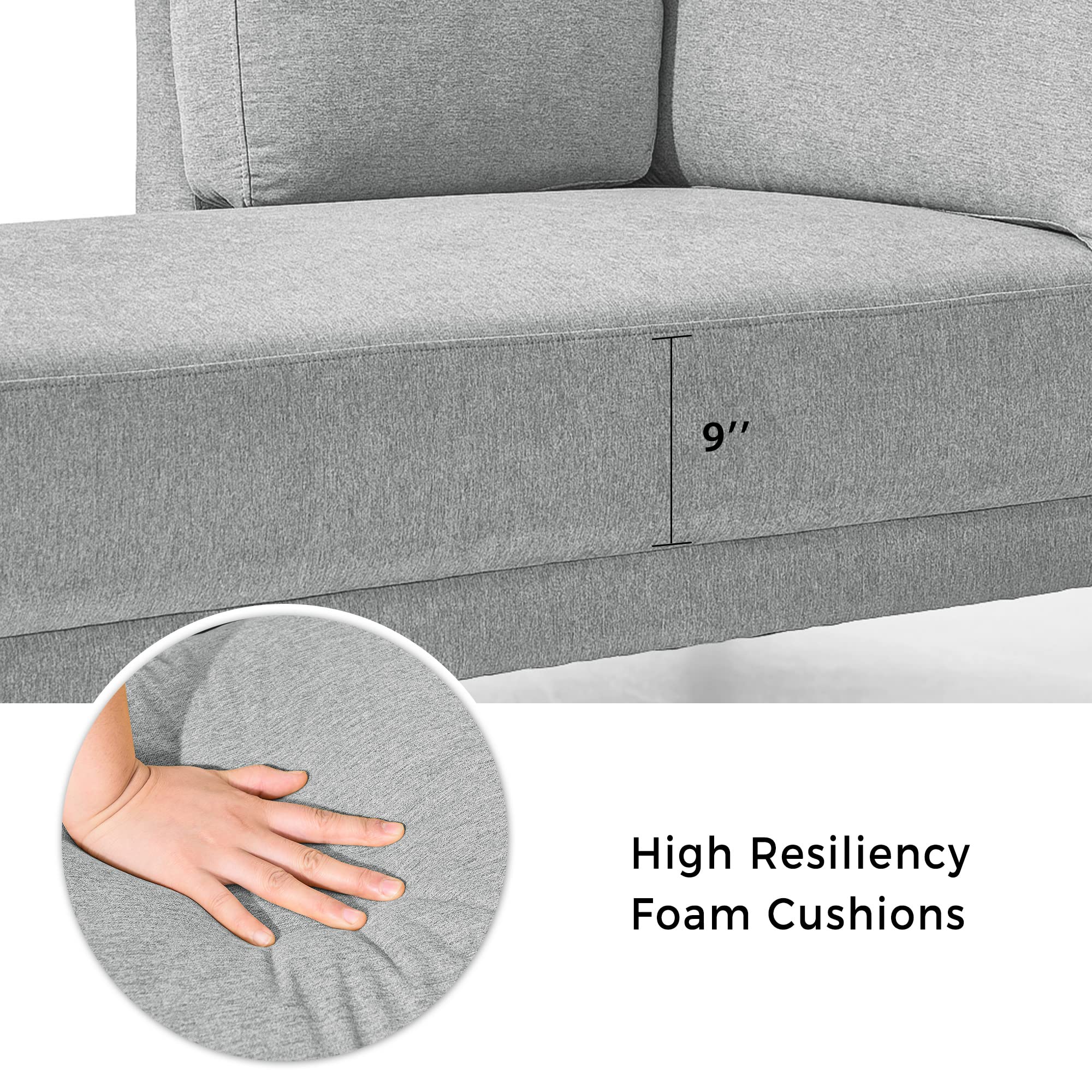 KoiHome 65" Mid-Century Modern Fabric Corner Chair, Upholstered Indoor Chaise Lounge, Sleeper One-Arm Recliner Daybed Sofa Bed for Bedroom,Office,Small Living Room,Apartment, Polyester, Grey